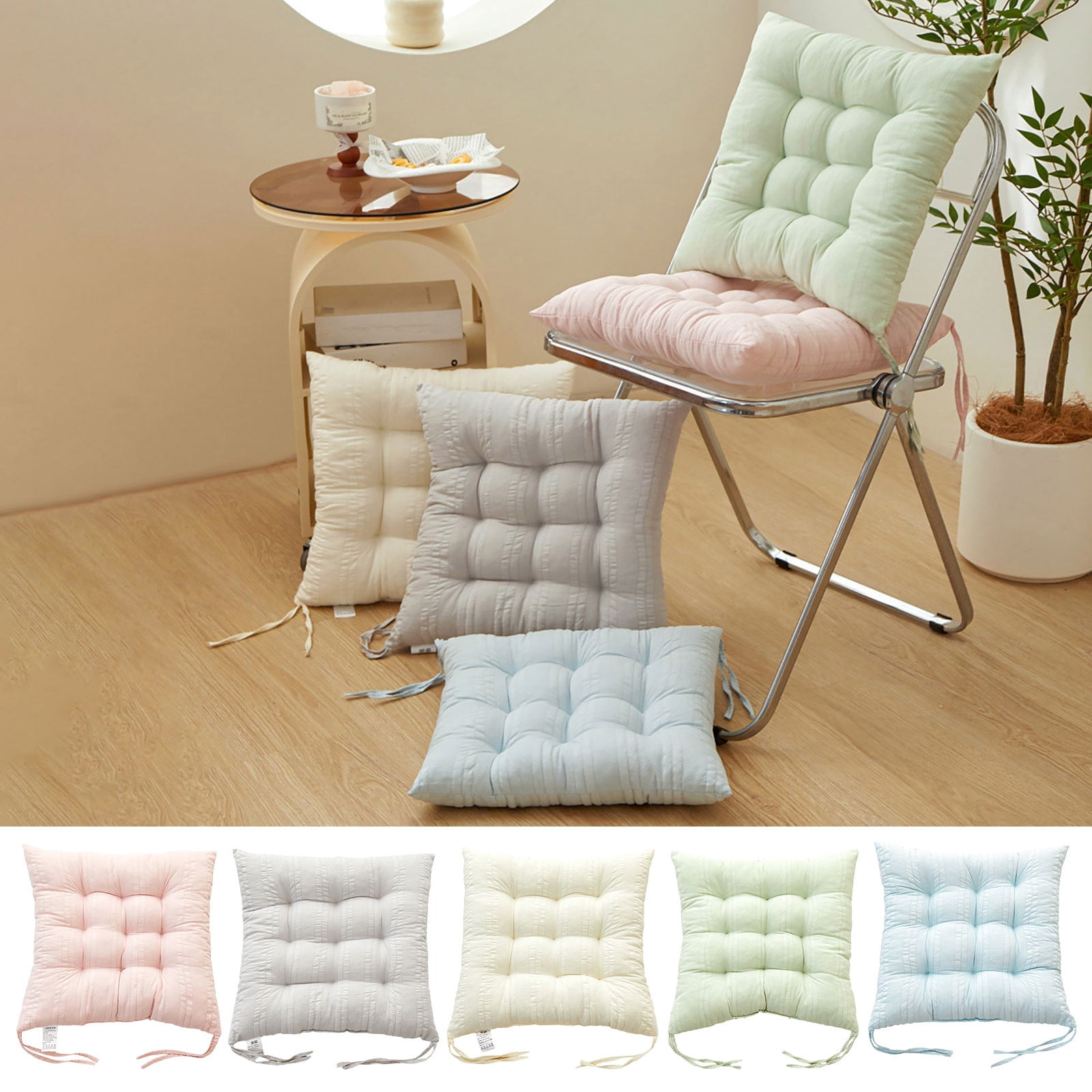 Solid Color Chair Cushion | 40x40x7cm Soft Seat Pad with Ties | Office ...