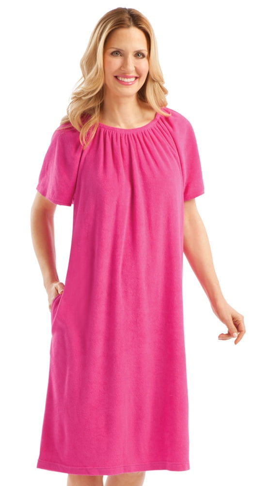 Solid Color Comfort Fit Short-Sleeve Terry Cotton Summer Dress with ...