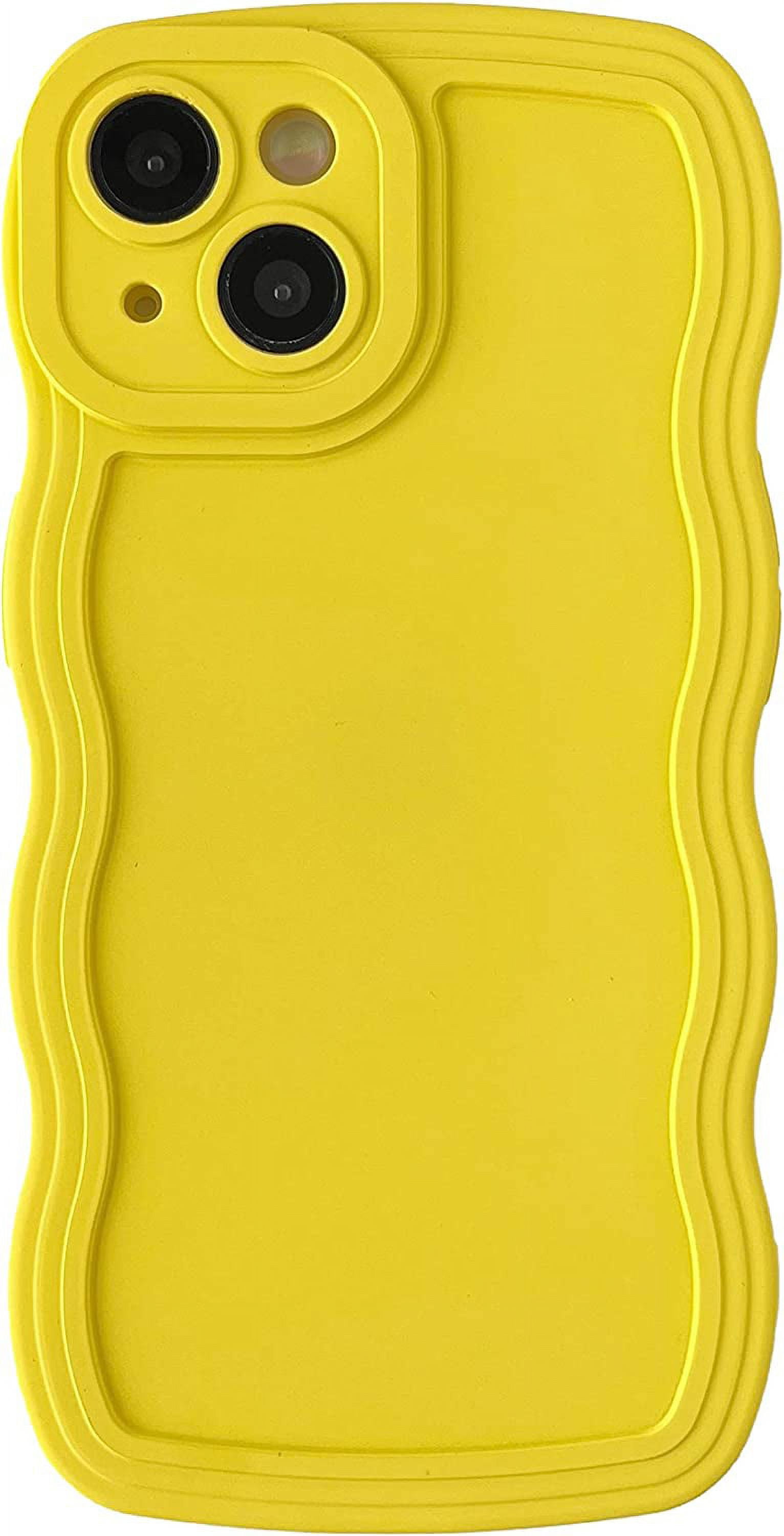 Solid Color Curly Wave Frame Soft Compatible with iPhone Case (Yellow ...
