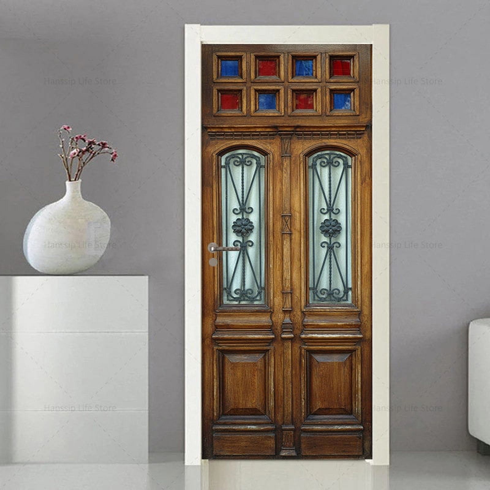 Solid Color Door Sticker Wood Style Wrap Full Door Vinyl PVC Waterproof ...