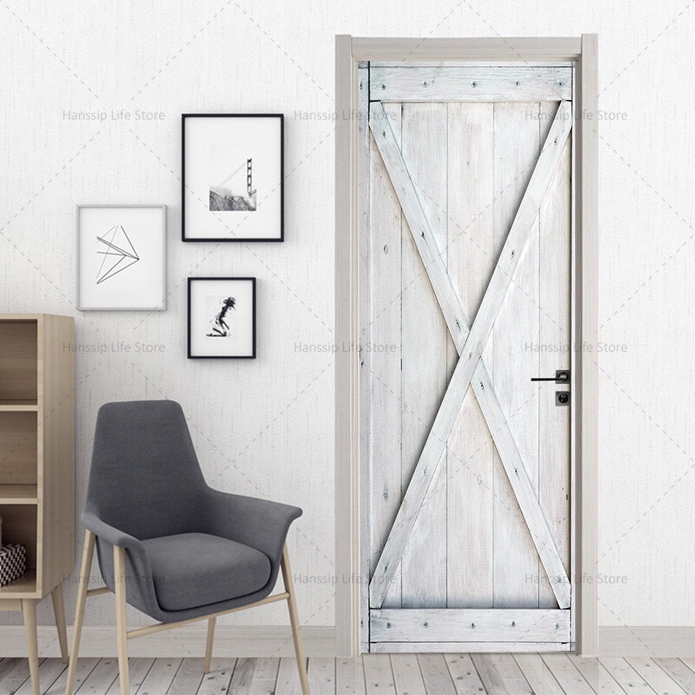 Solid Color Door Sticker Wood Style Wrap Full Door Vinyl PVC Waterproof ...