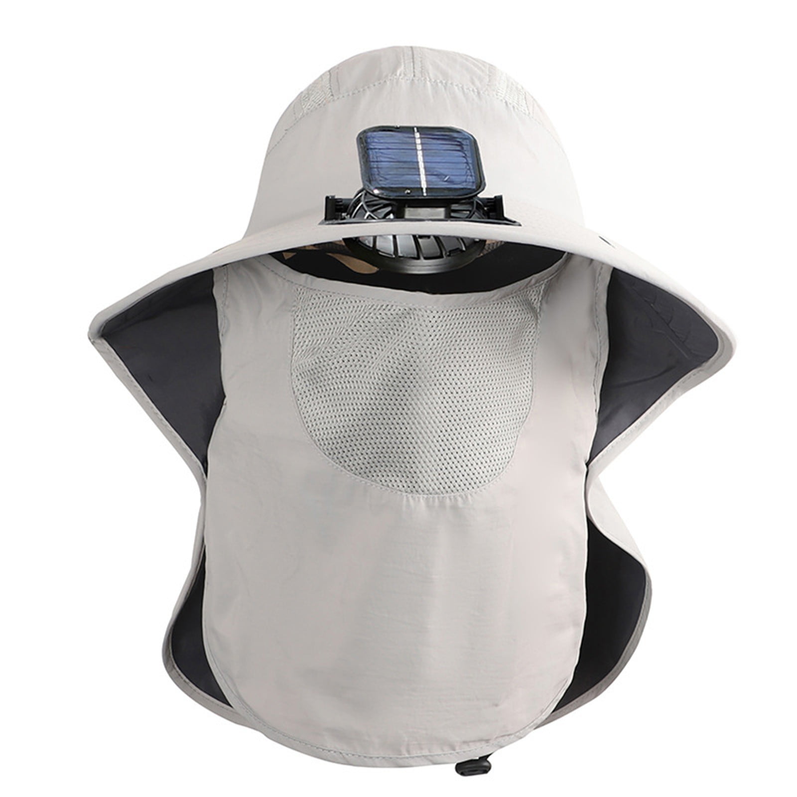 Solid Color Fan Bucket Hat With Mask Wide Brim Sun Hat with 2 Fan Solar ...
