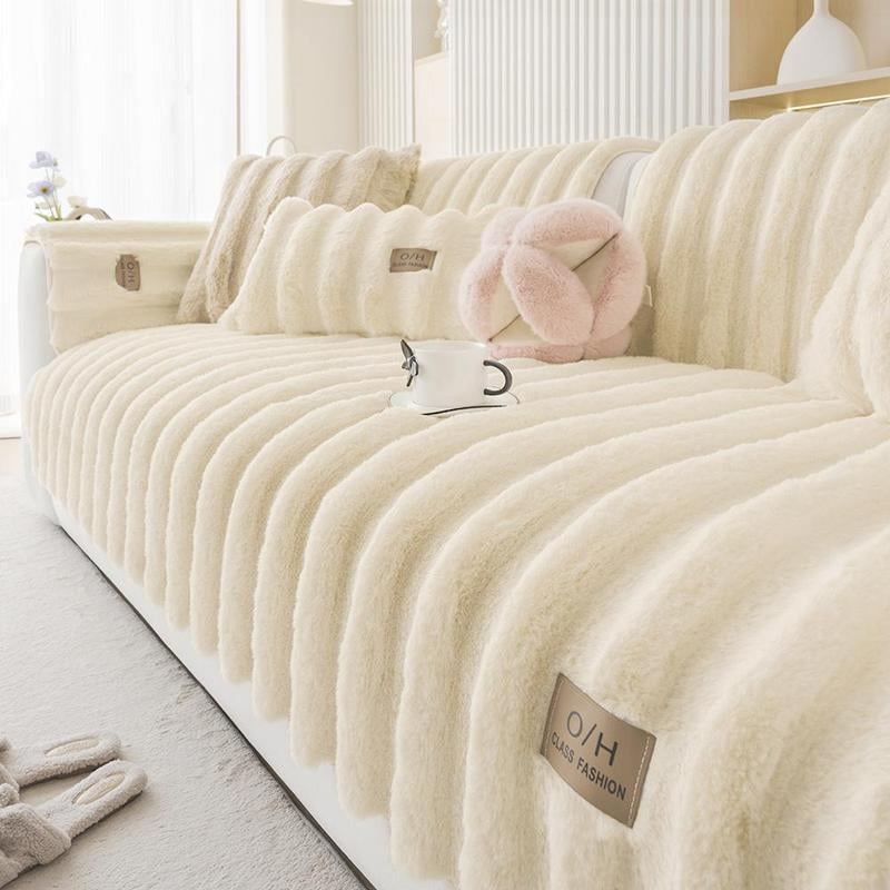 Solid Color Faux Fur Sofa Cover, 1 Count Non-slip Sofa Mat, Soft Comfortable Sofa Slip Cover ...