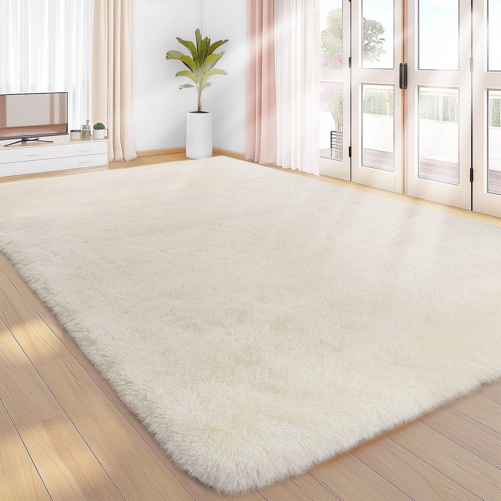 Solid Color Fluffy Rugs, Non-slip Soft Shaggy Floor Carpet Mats & Rugs ...