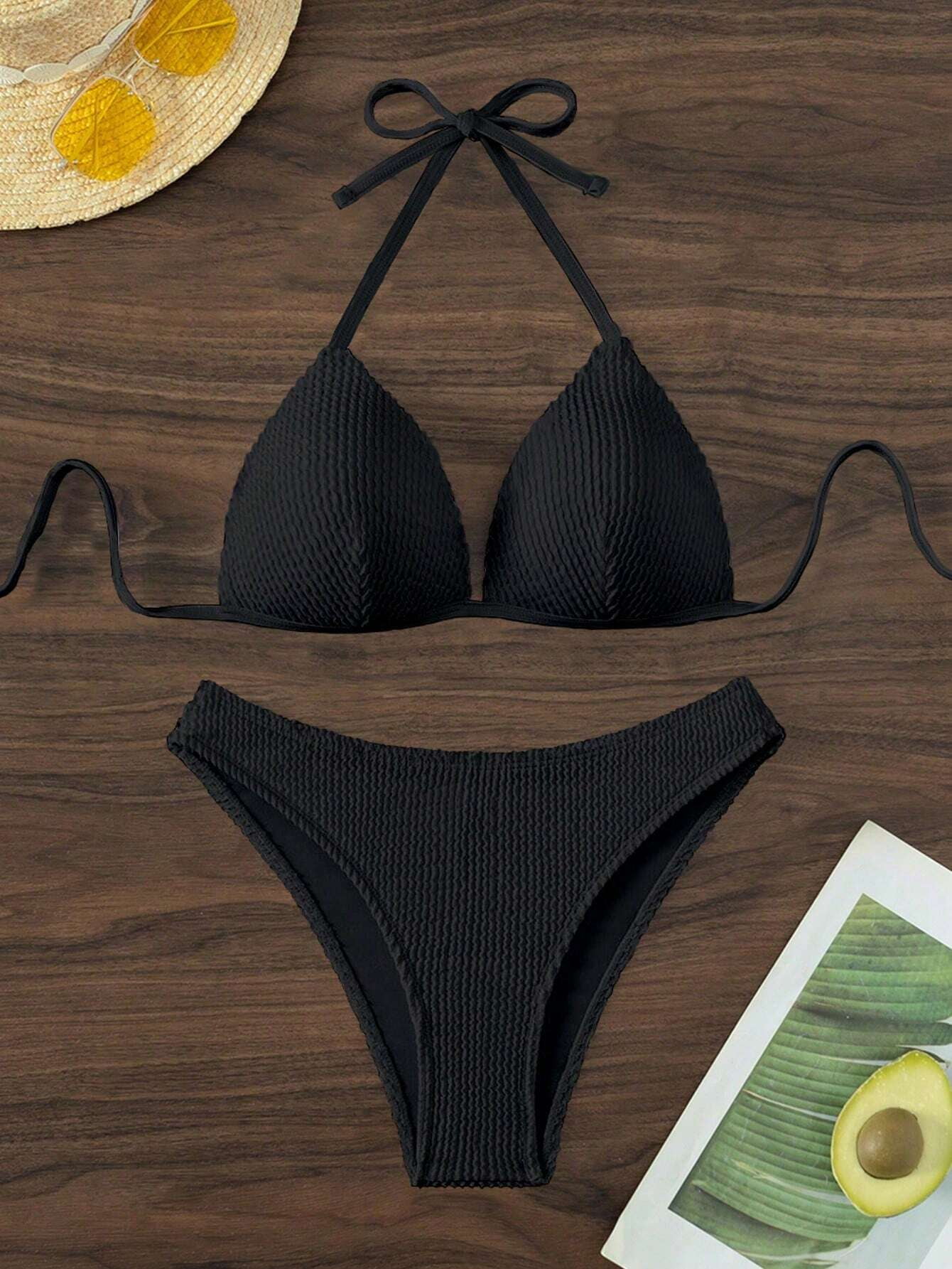 Solid Color Halter Neck Swimwear Set for Women: Summer Beach Bikini, Perfect for Beach Days ...