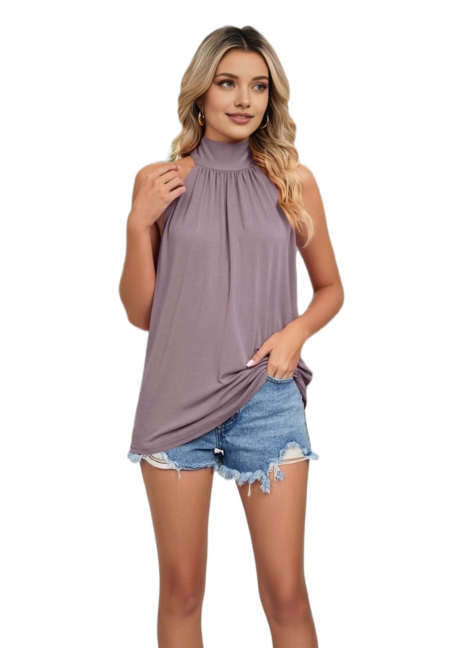 Solid Color Hanging Neck Tie Tank Top Taro S - Walmart.com