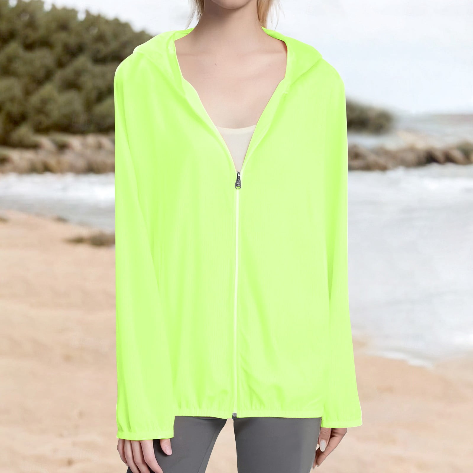 Solid Color Hooded Sun Clothing Jacket, Lightweight Close Fitting ...