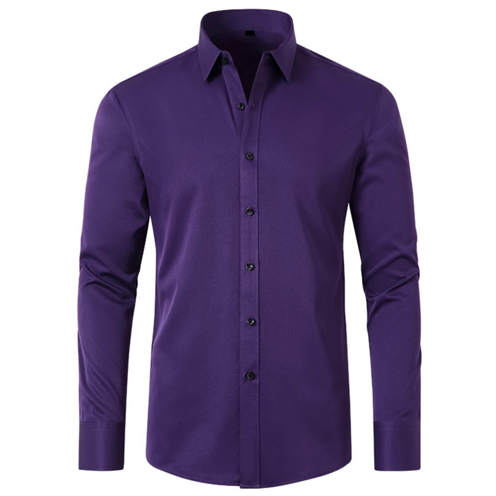 Solid Color Lapel Mens Shirts Fashion Long Sleeve Fitted Button Front ...