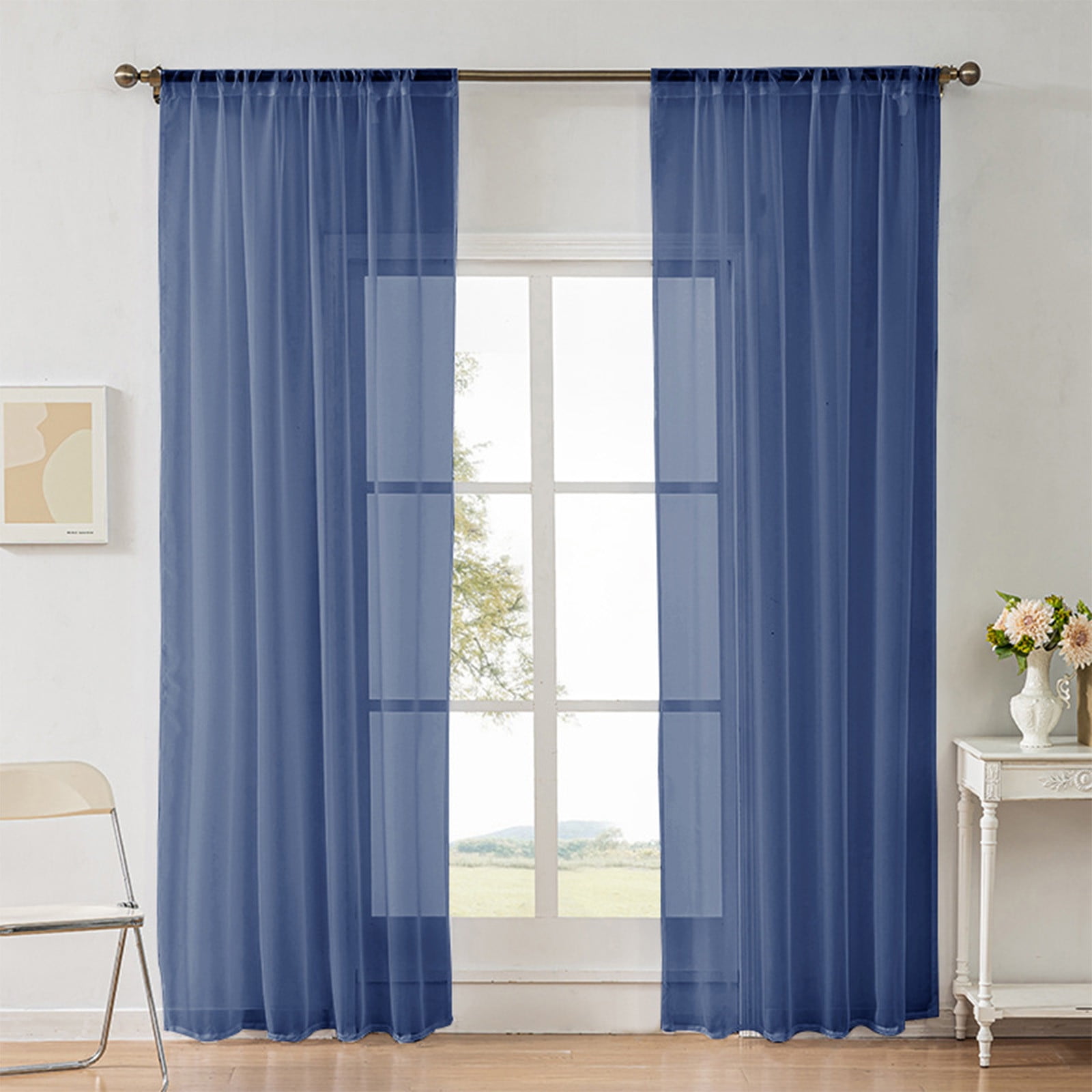 Solid Color Lightweight Sheer Curtains - Rod Pocket Style Translucent ...