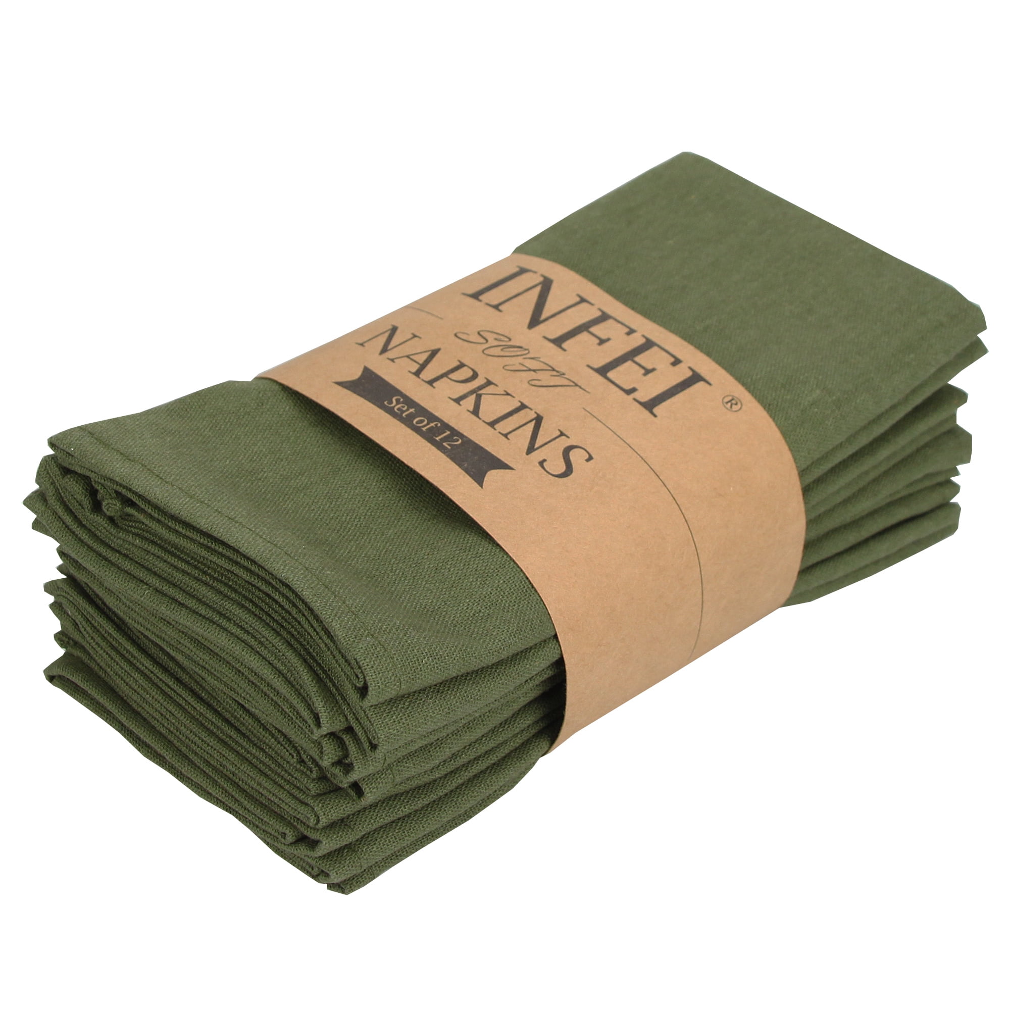 INFEI Solid Color Linen Cotton Dinner Napkins Set of 12, Washable, 40 x ...
