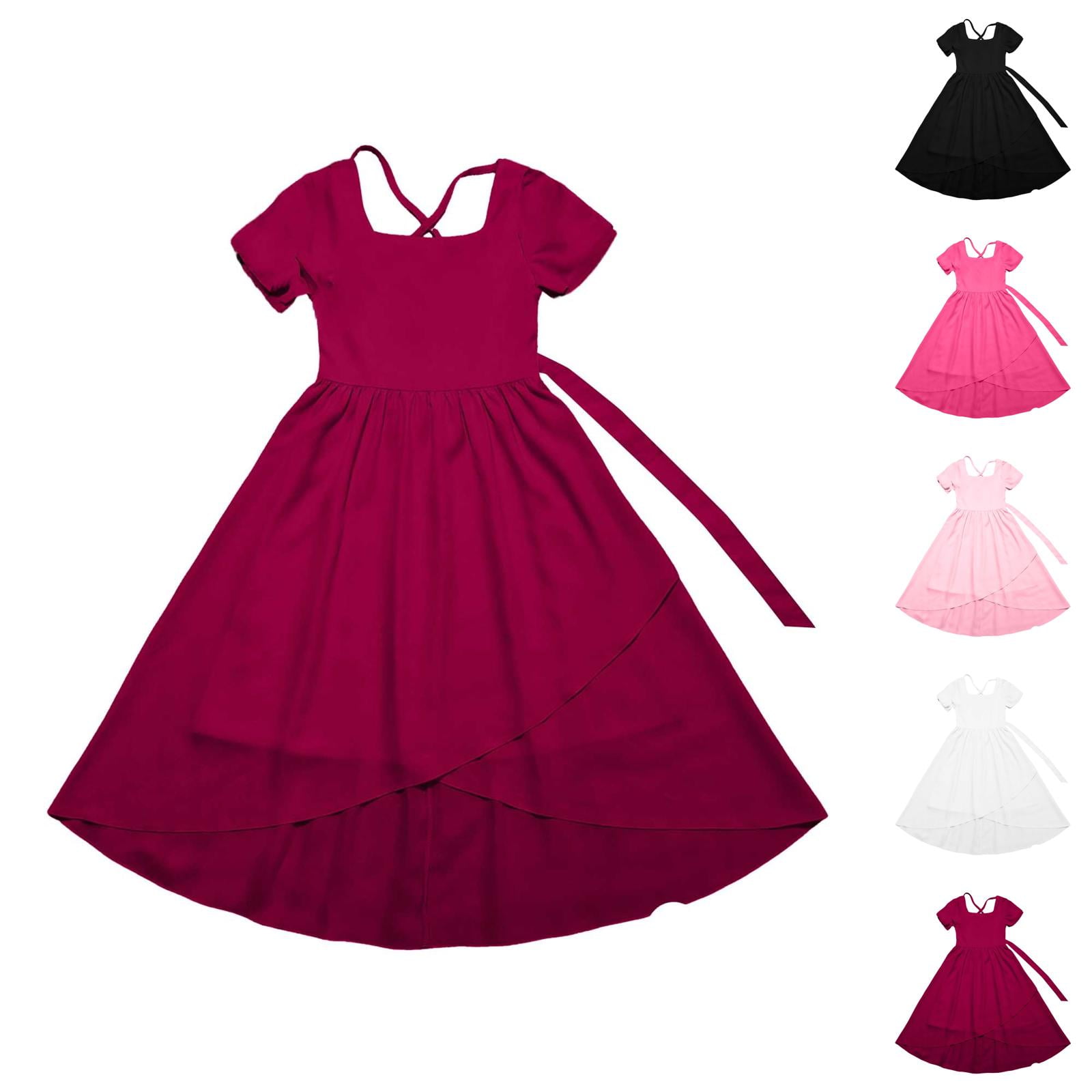 Solid Color Long Dress for Girls 7-13 Years, Sweet Puff Sleeve Square ...