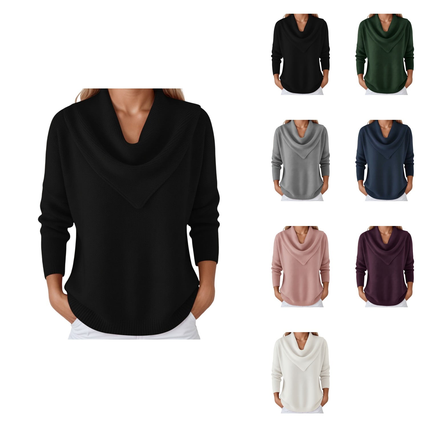 Solid Color Long Sleeve Pullover Sweater Soft Comfortable Casual Knit ...