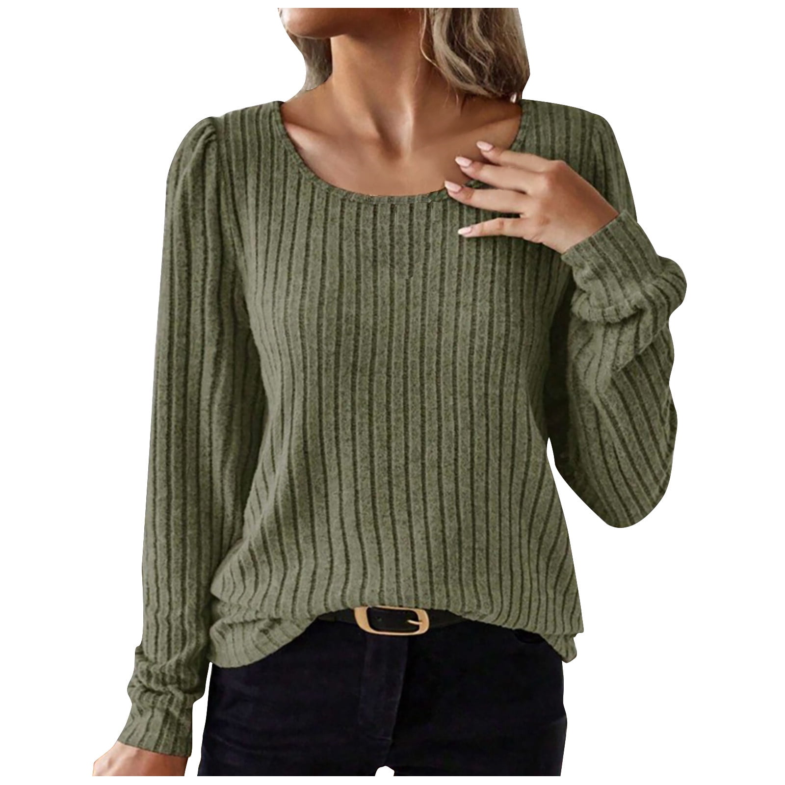 Solid Color Loose Fit Sweatshirts for Women Scoop Neck Casual Long ...