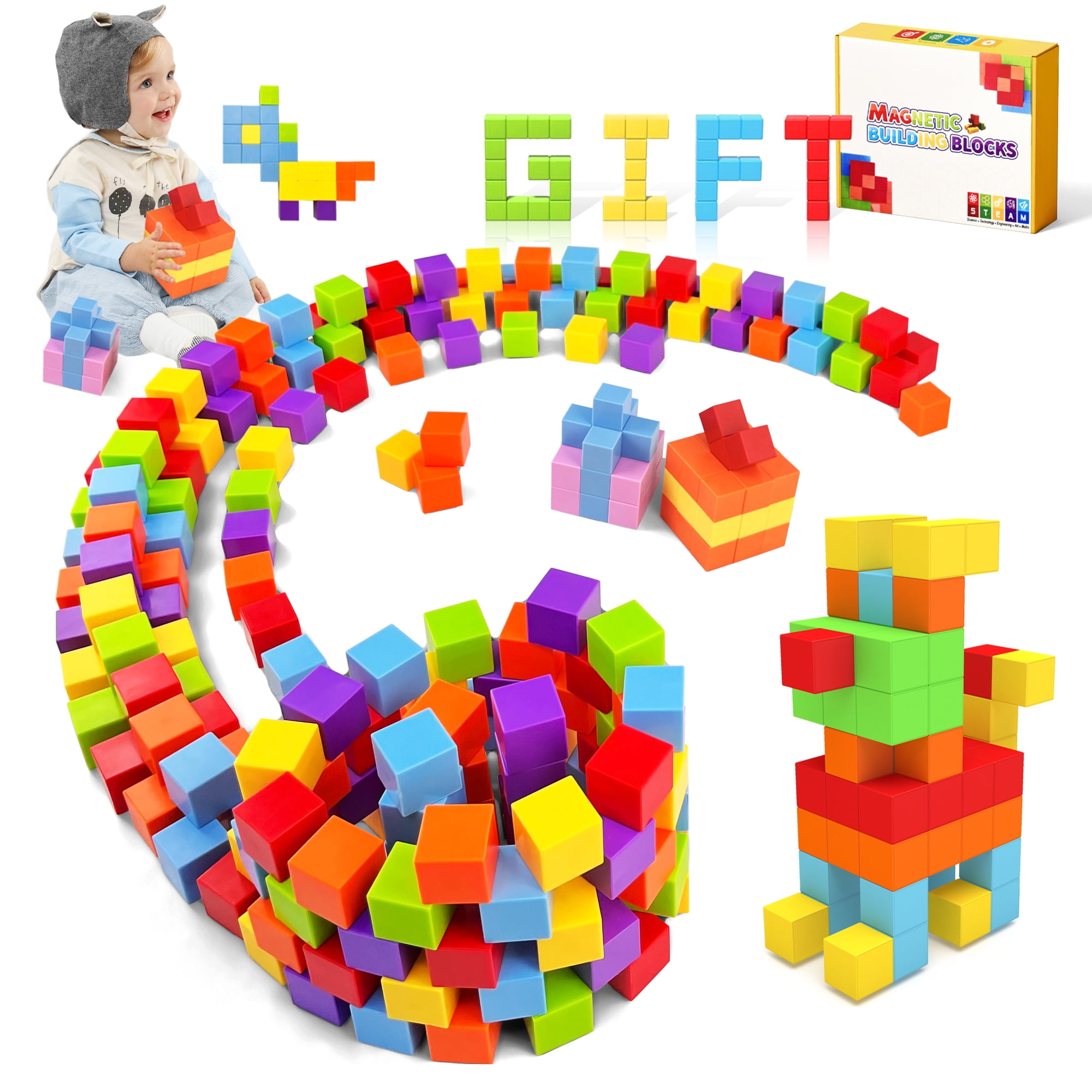 BEWOS 90 PCS Magnetic Blocks, Magnetic Building Blocks for Toddlers 3 ...