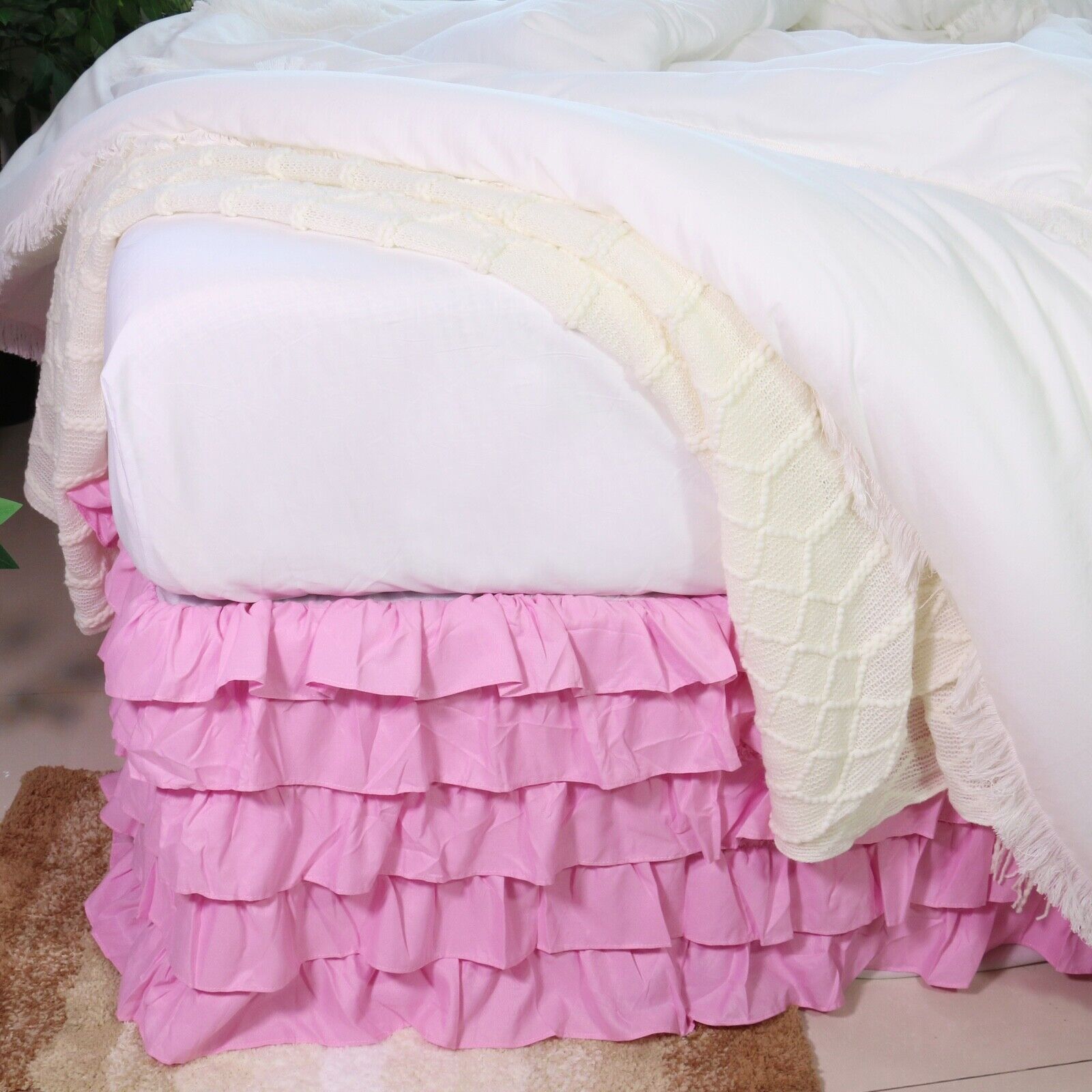 WRAP AROUND EYELET LACE BED SKIRT DUST RUFFLE, 14" DROP, QUEEN/KING ...