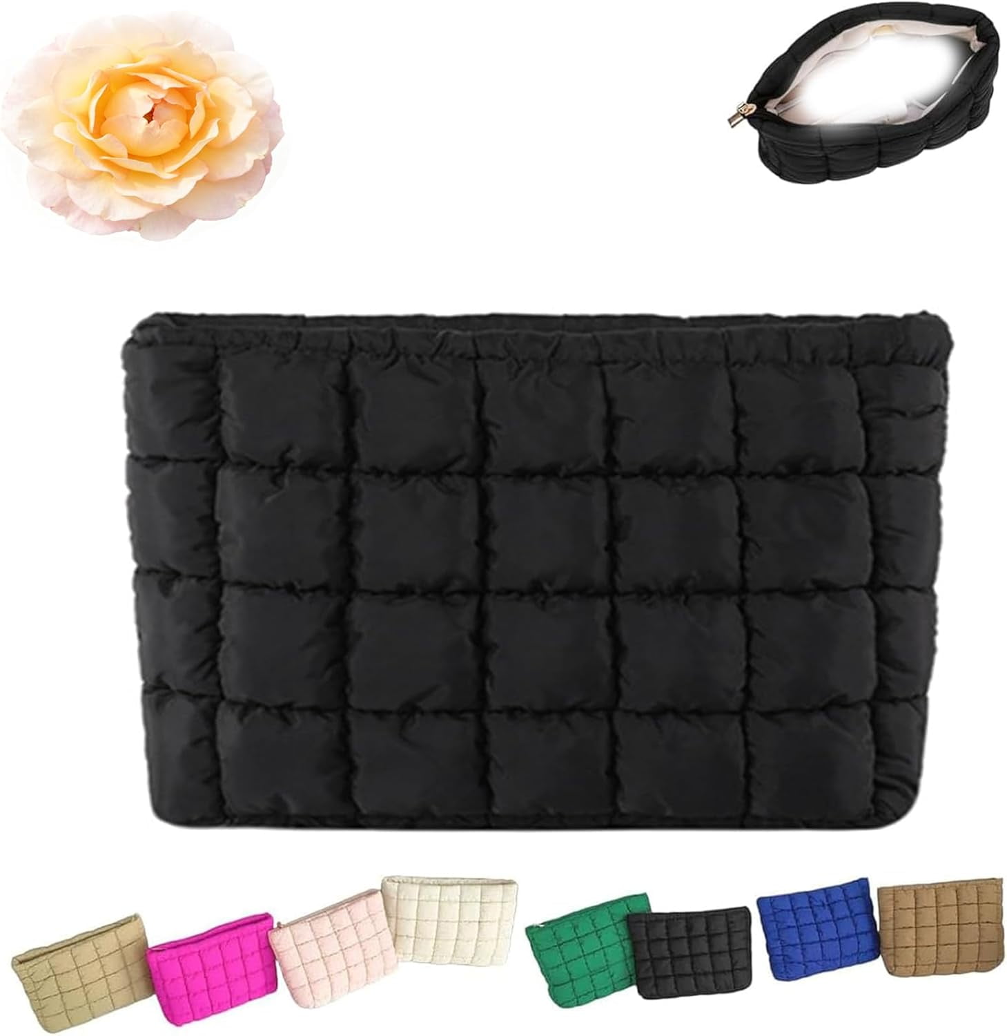 Solid Color Quilted Design Clutch, Puffer Makeup Bag, Travel Cute Soft ...