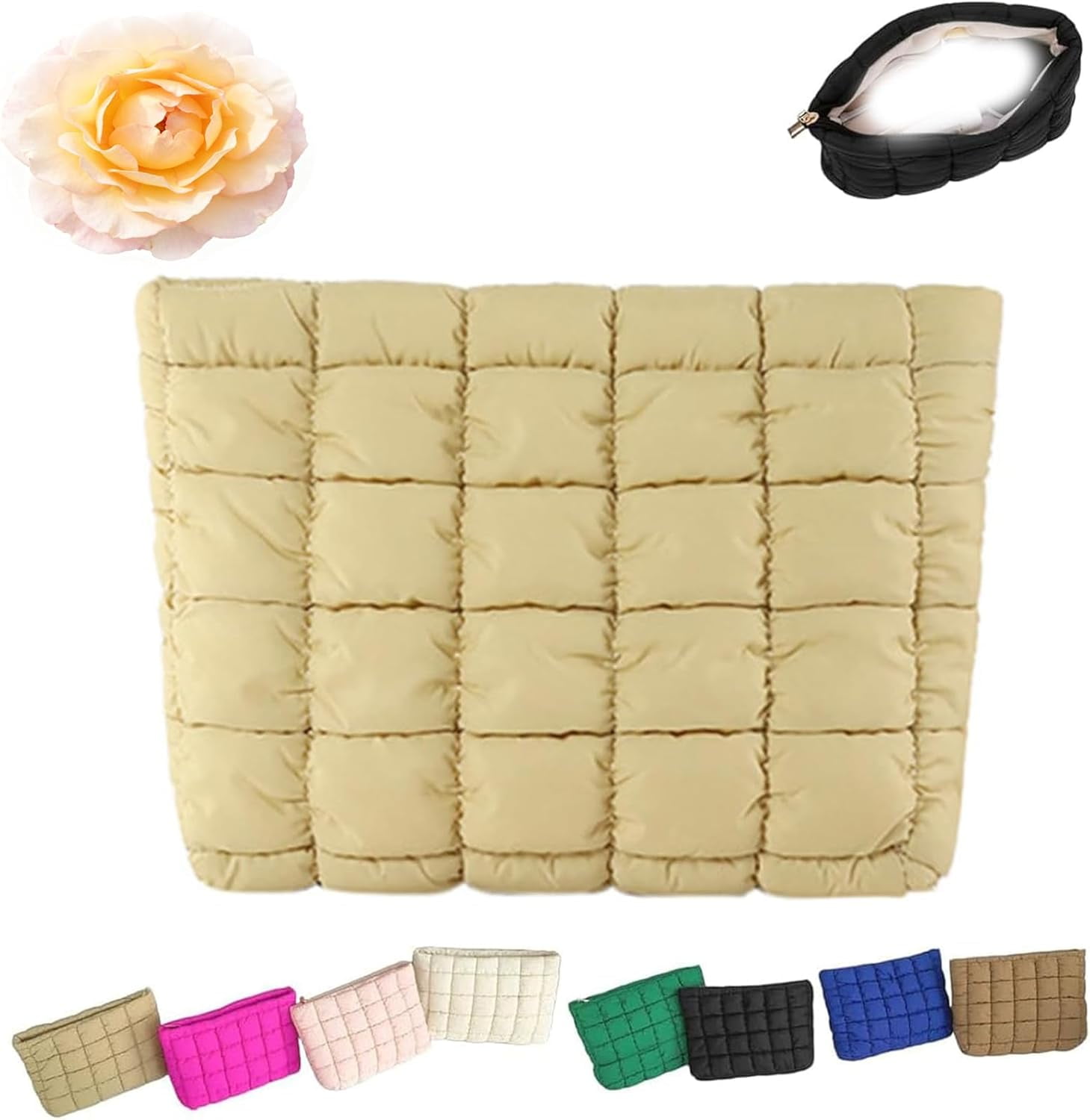 Solid Color Quilted Design Clutch, Puffer Makeup Bag, Travel Cute Soft ...