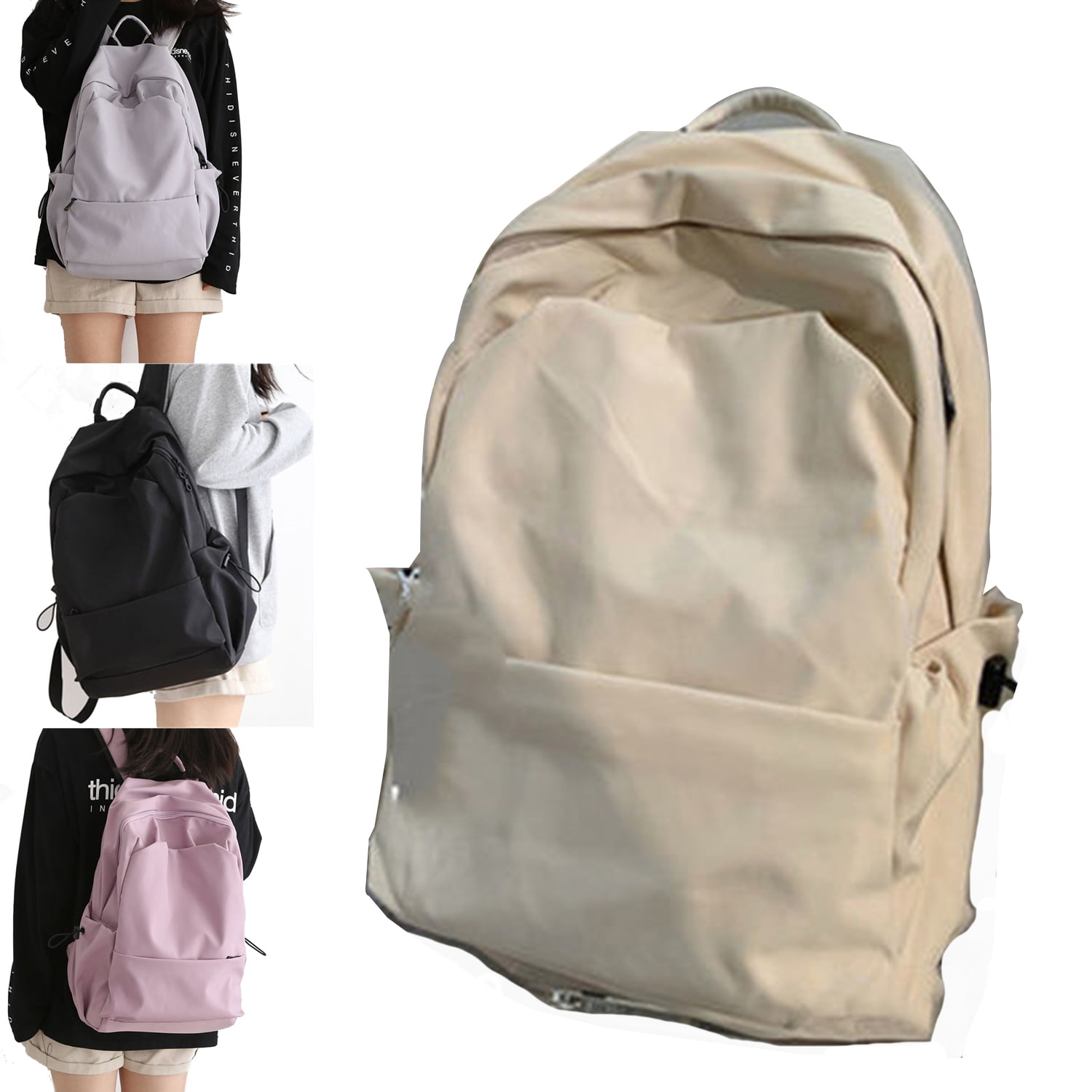 Solid Color Schoolbag Female High School Students Backpack - Walmart.com