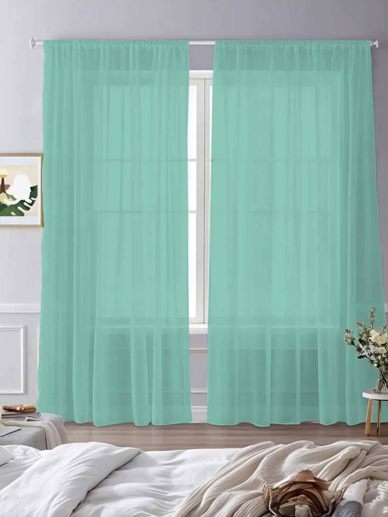 Solid Color Sheer Curtains 84 inches Long 2 Panels Set Medium Aqua ...