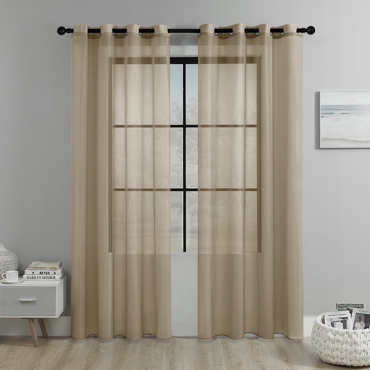Solid Color Sheer Curtains, Grommet Top Light‑Filtering Window Drapes ...