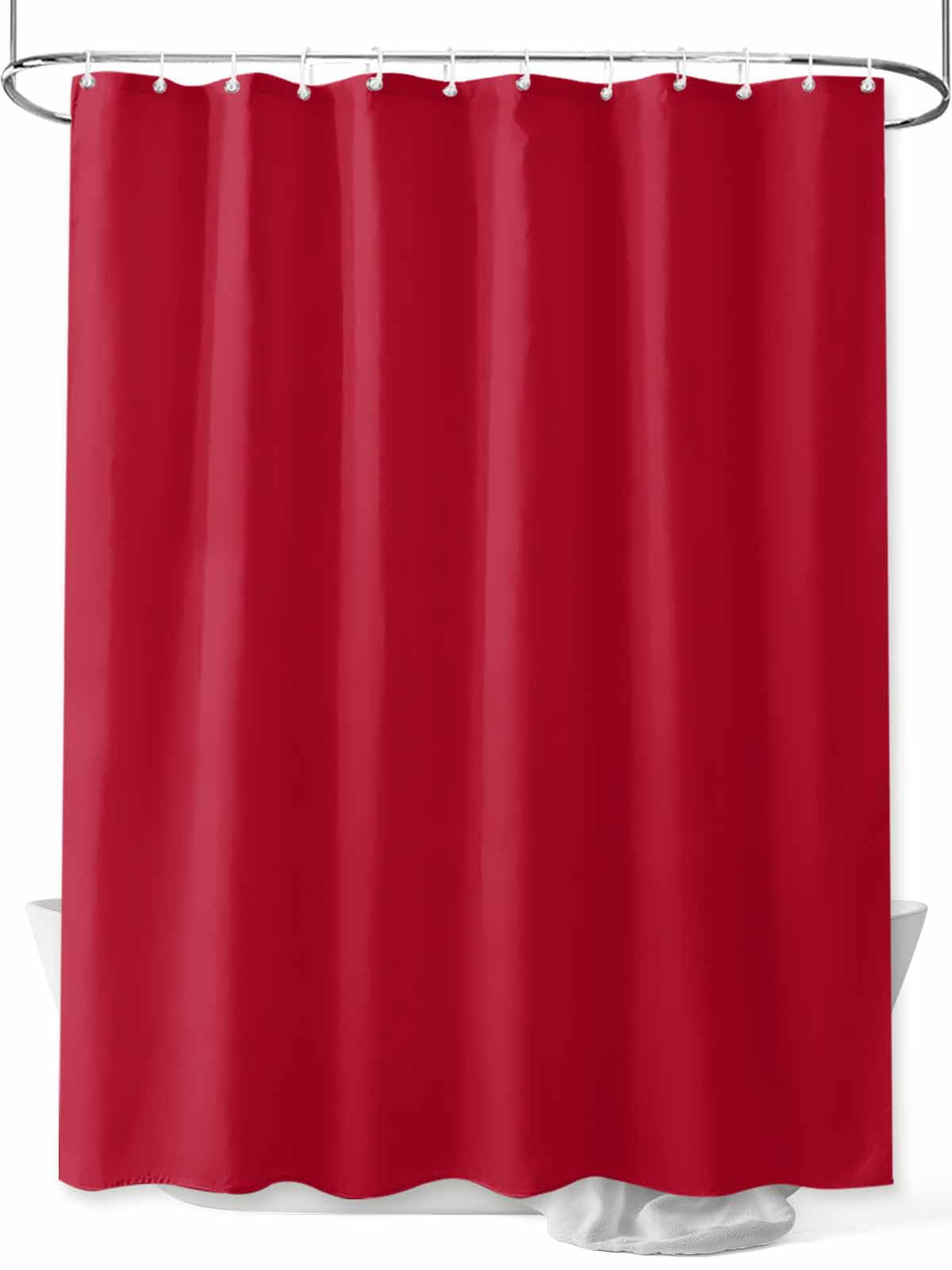 Solid Color Shower Curtain, Red Waterproof Shower Curtain Set with 12 ...