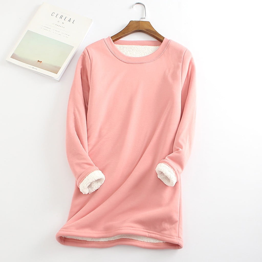 Solid Color Sweatshirt for Women Plus Size Sherpa Fleece Lined ...