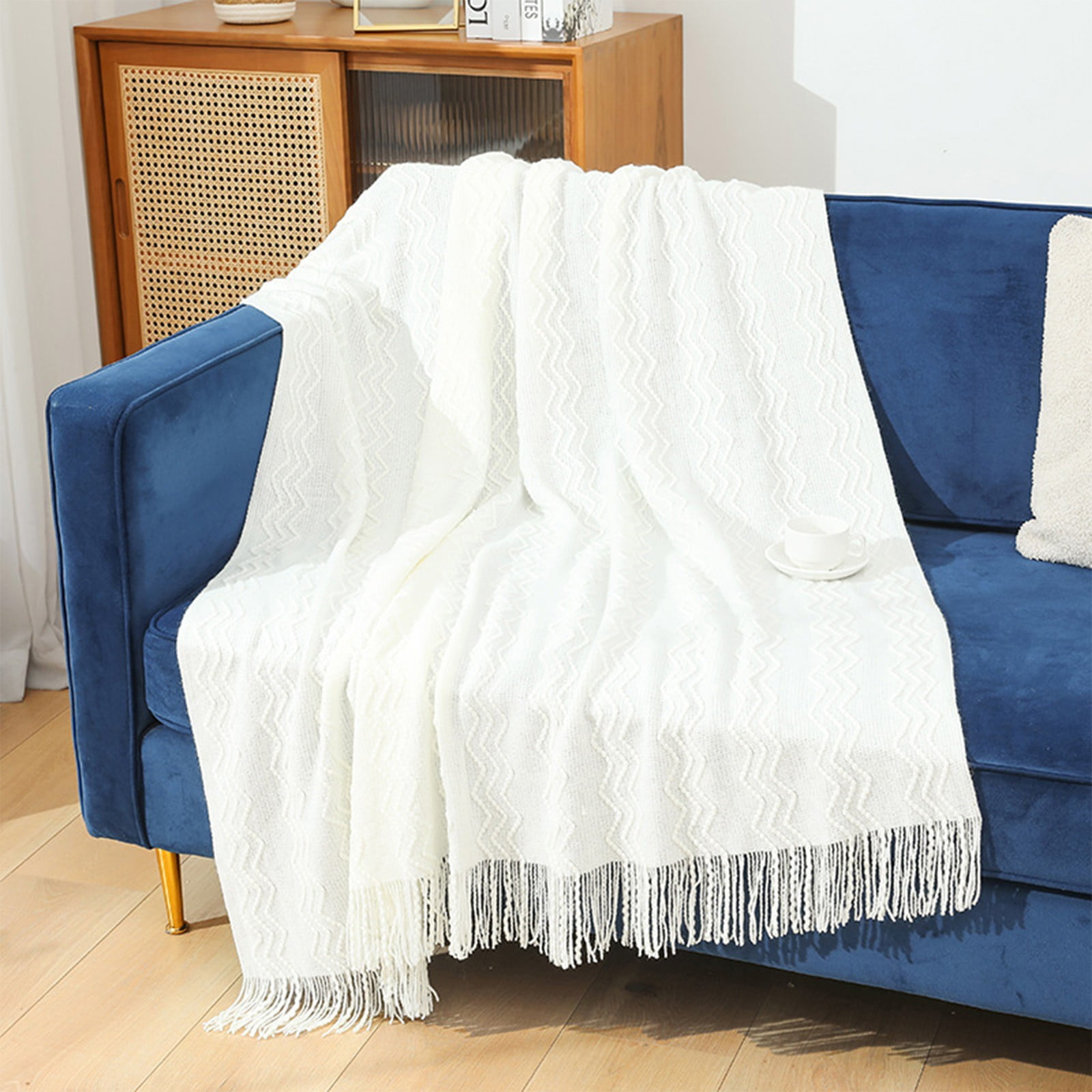 Solid Color Tassel Knitted Throw,Foot of Bed Cover,Soft Fabric,Modern ...