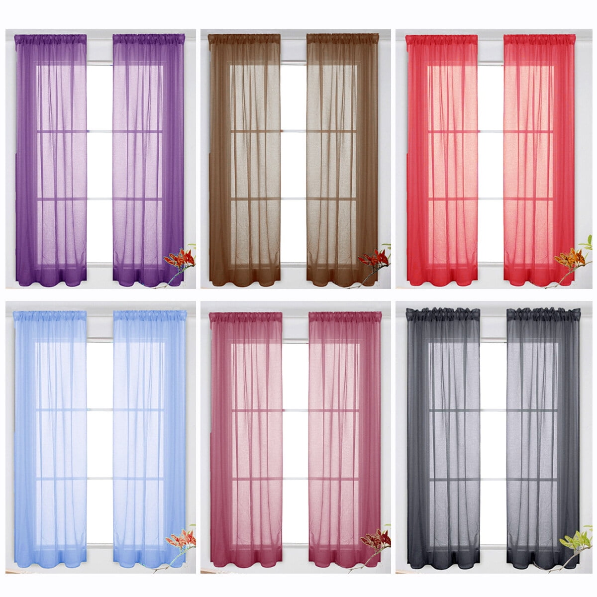 Solid Color Transparent Tulle Window Sheer Window Screen Voile Curtains ...