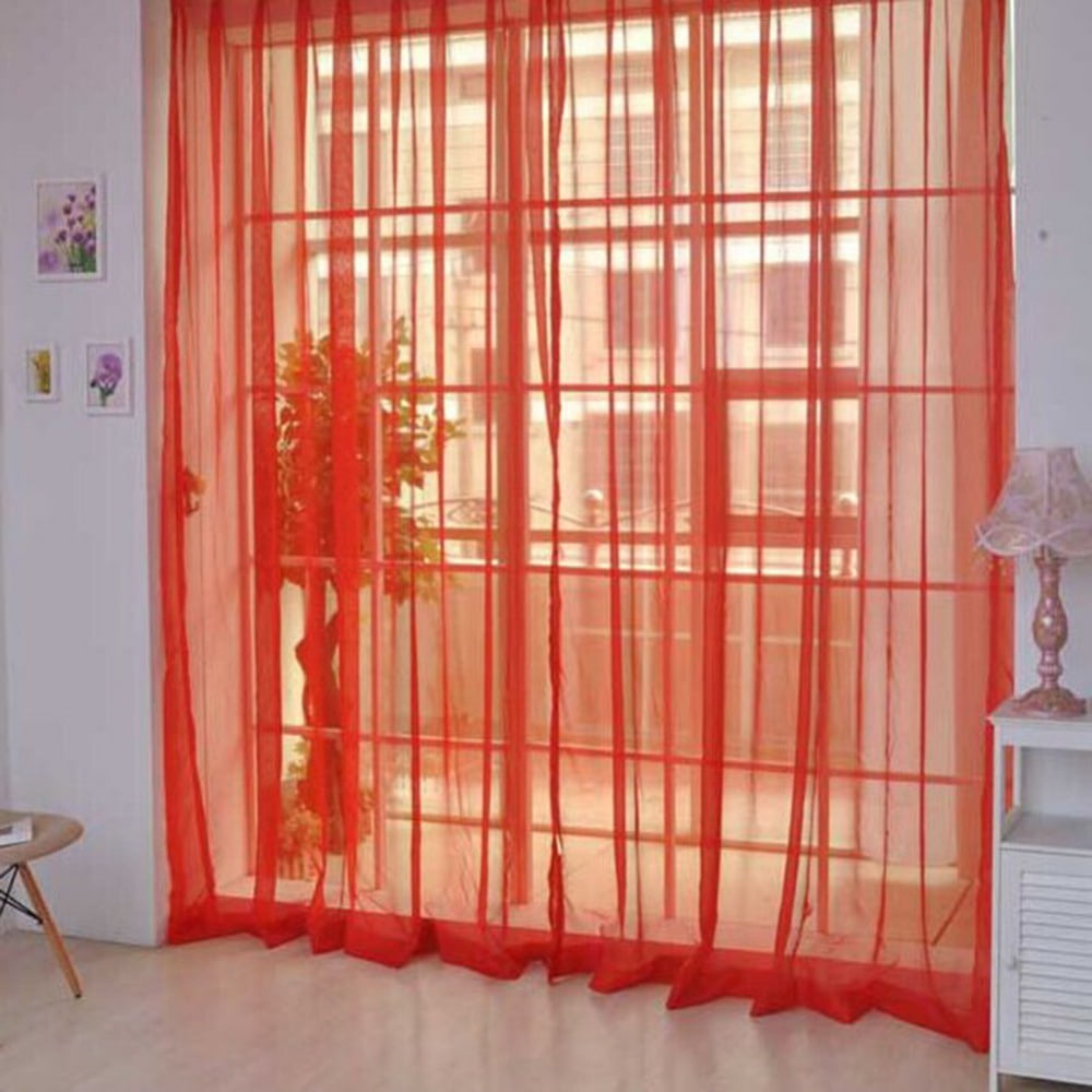 Solid Color Transparent Window Screen Color Finished Curtain for Living ...