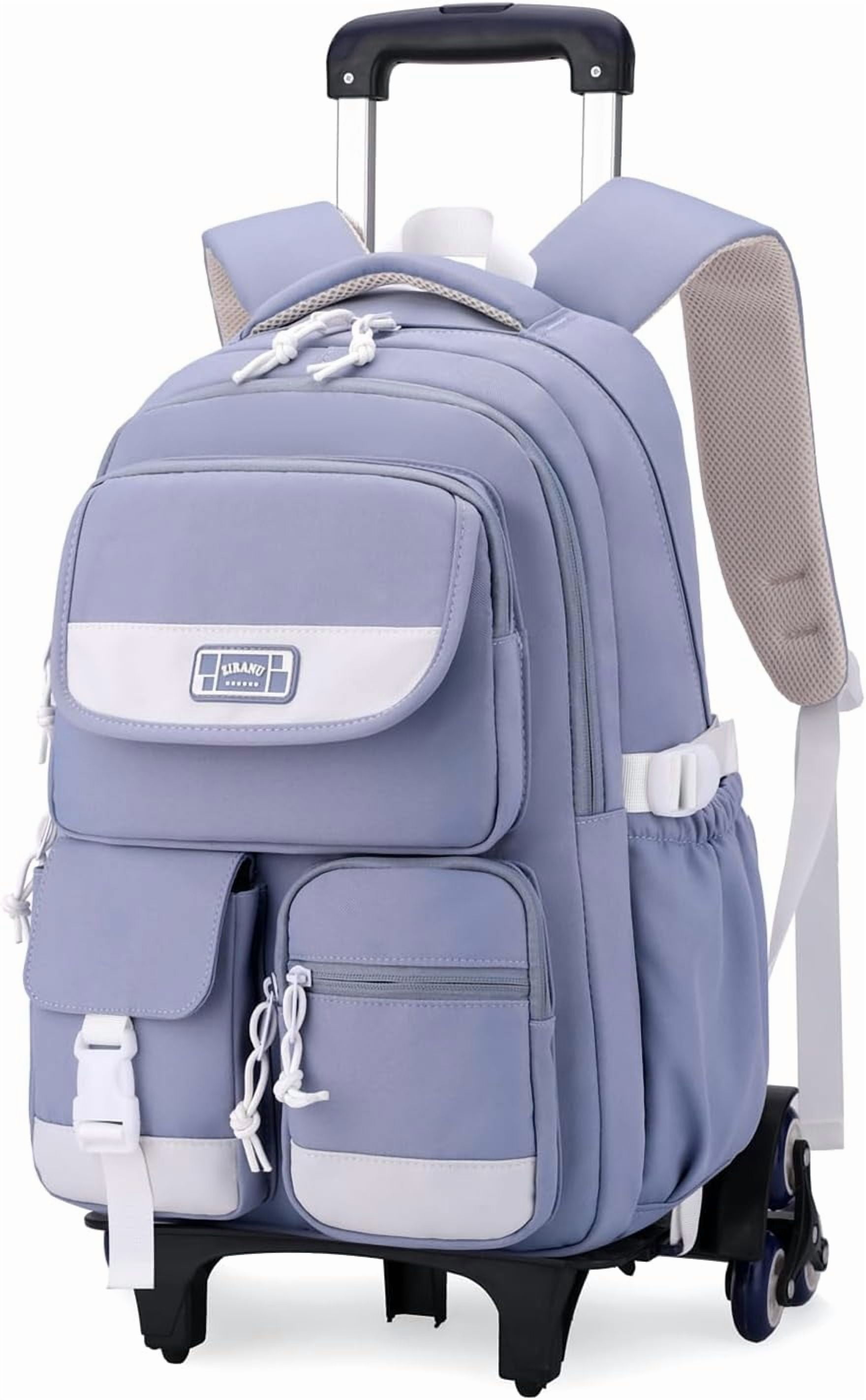 Solid Color Water Resistance Rolling Backpack Daypack Bag Pack Bookbag ...