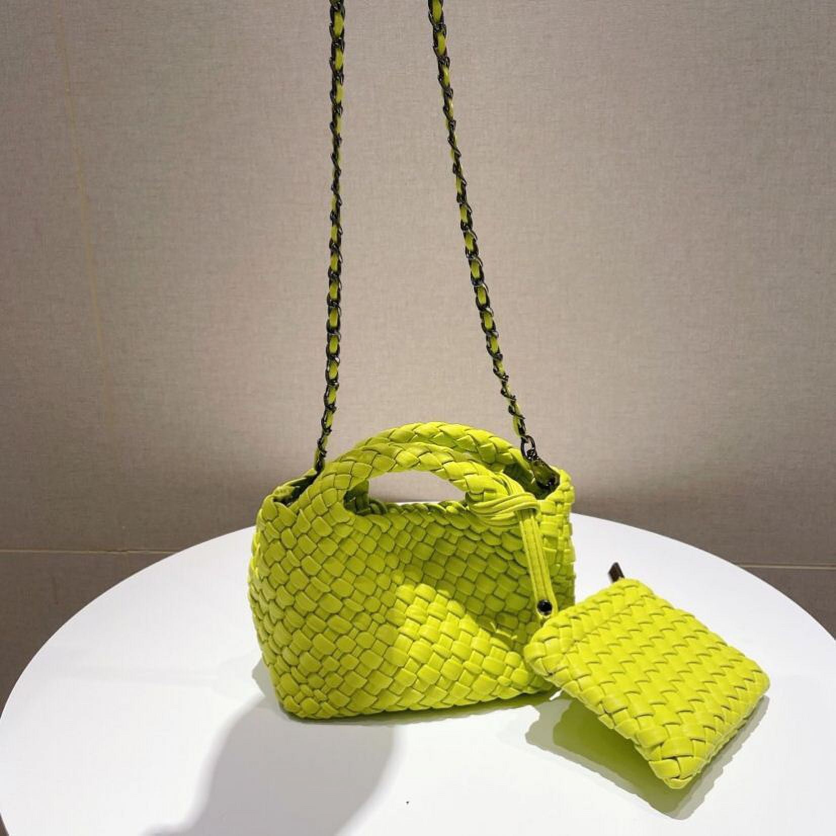 Solid Color Woven Tote Handbag for Women - Fashionable Casual PU Bag-绿色 ...