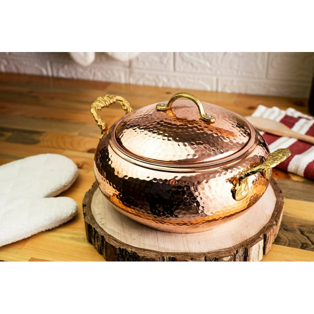 Solid Copper Cooking Pot with Lid | Brass Handle 100% Copper Casserole ...