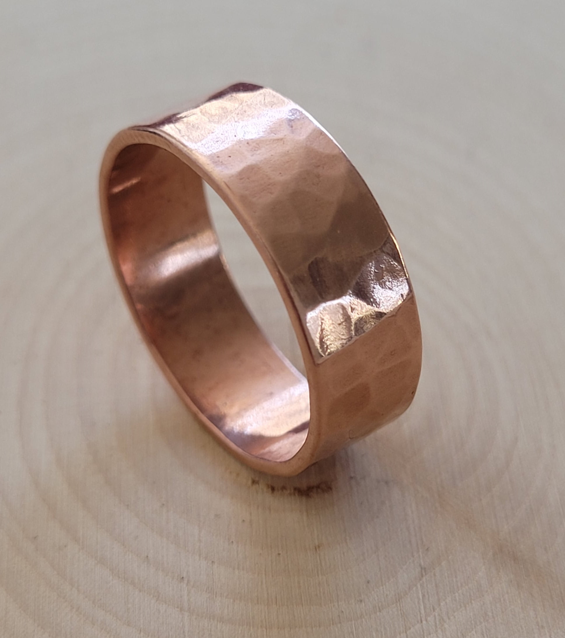 Solid Copper Hammered Band Ring - Arthritis Pain Therapy 8mm Pure ...