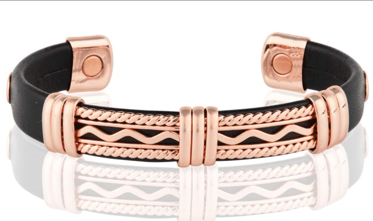 Solid Copper Leather Wrapped Magnetic Bracelet Pain Relief Healing ...