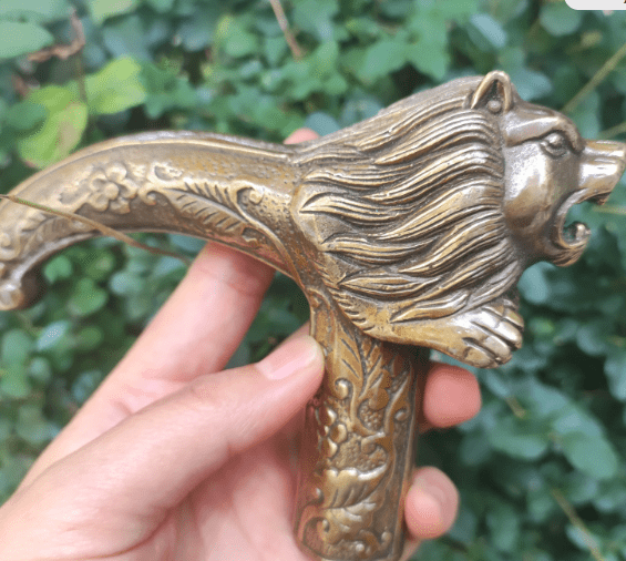 Solid Copper Lion Head Cane Ornament Antique Brass Lion Face Handle ...