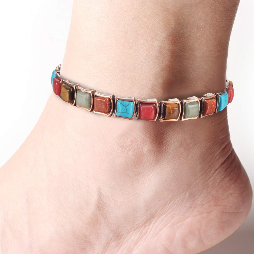 Wollet Copper Magnetic Anklets for Women, Colorful Turquoise Stones, 9 ...