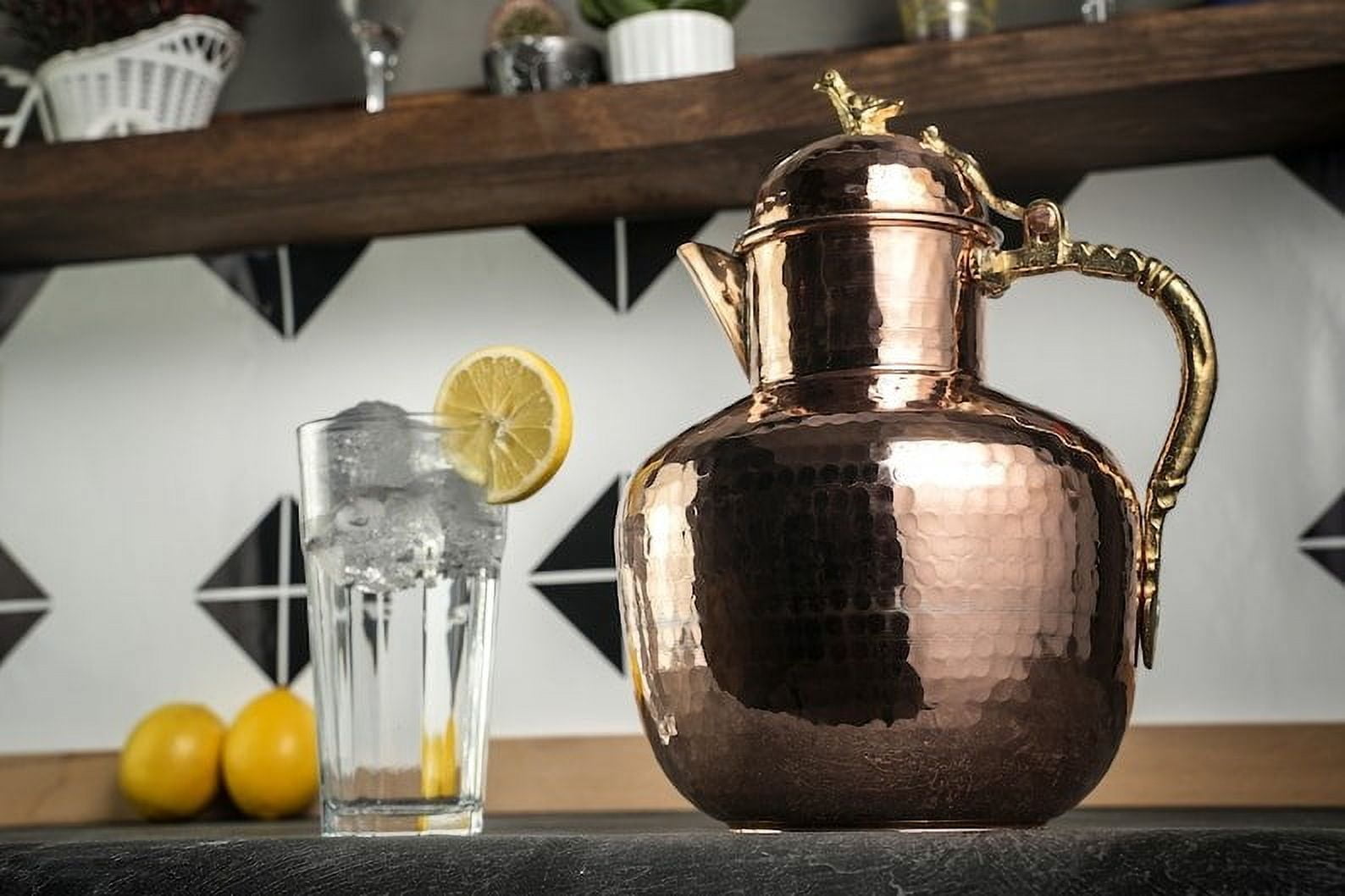 Solid Copper Pitcher with Lid (Dark Copper) | Handmade Copper Water Jug ...