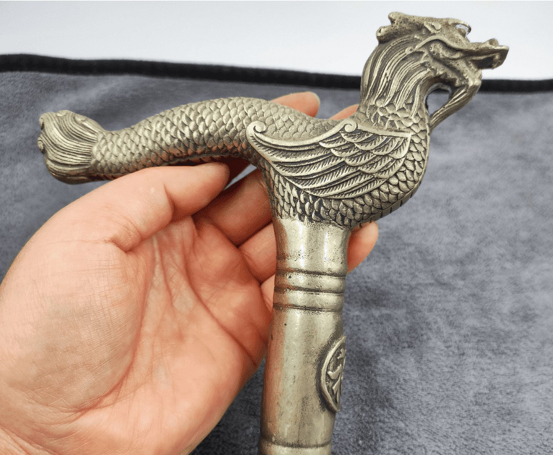 Solid Copper dragon Head Cane Ornament Antiqued Brass Ram Face Handle ...