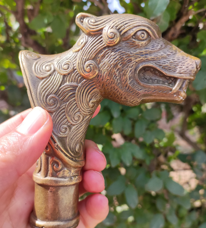 Solid Copper leopard head Cane Ornament Antique lion Handle Vintage ...