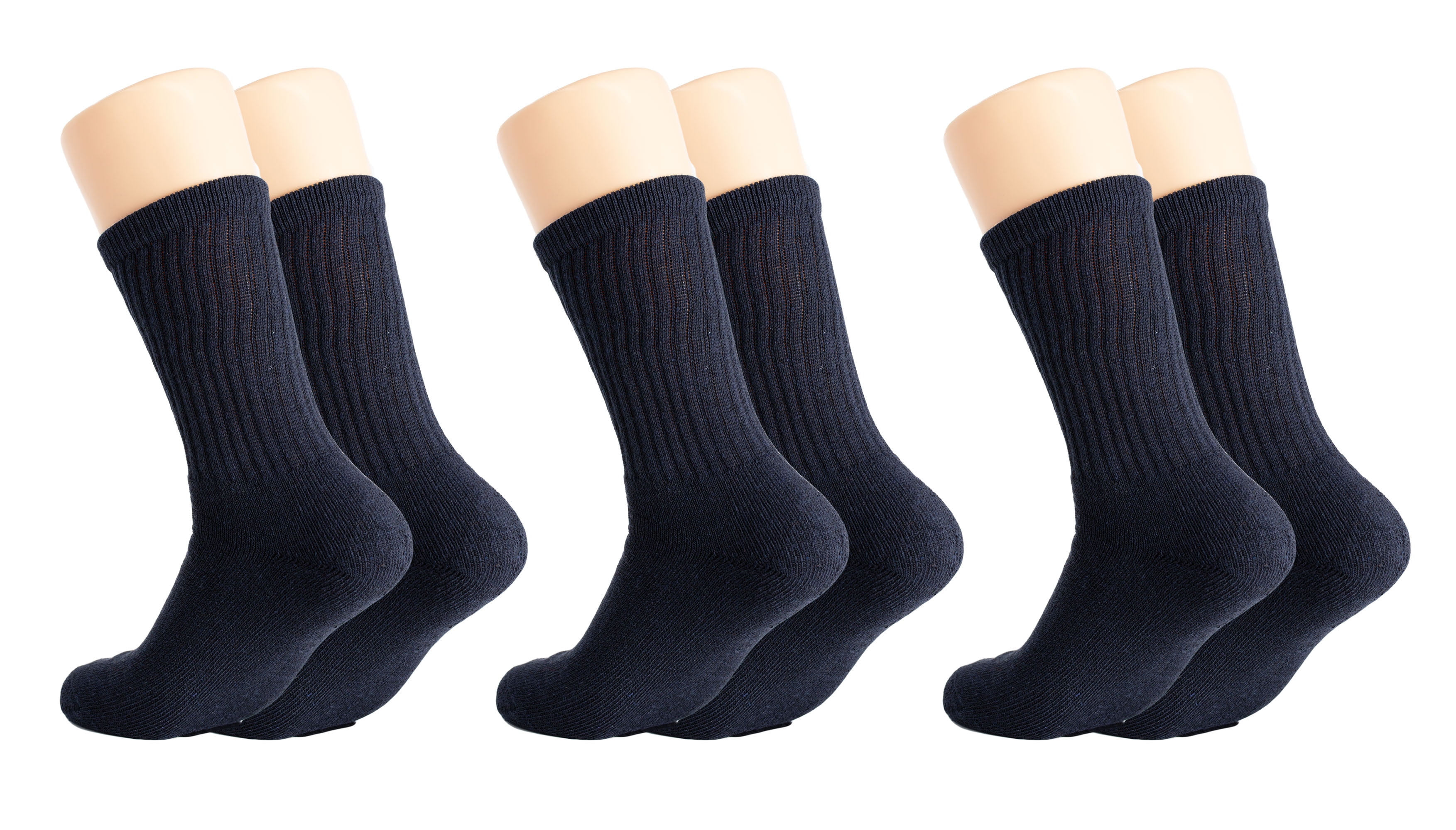 Solid Cotton Cushion Crew Socks for Women and Men Dark Navy 3 Pairs ...