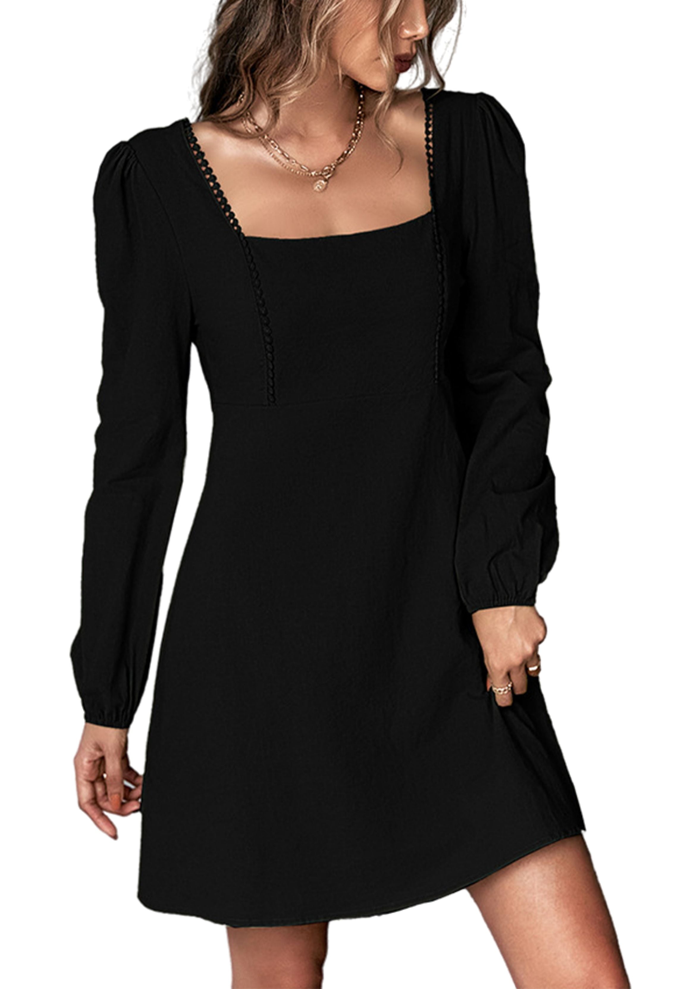 Solid Crochet Trim Square Neck Dress for Women Above Knee Length ...