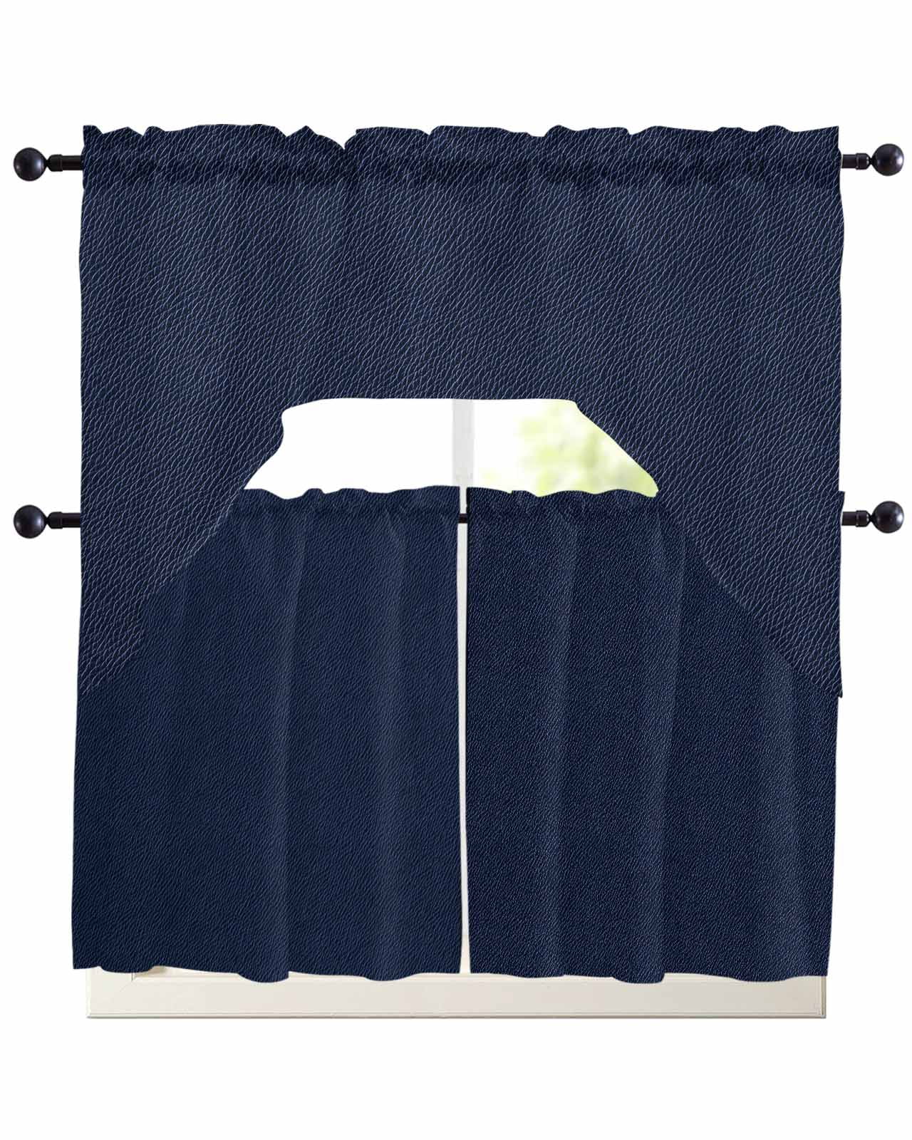 Solid Dark Blue Kitchen Curtains Swag Valance and Tier Curtains Set 24 ...