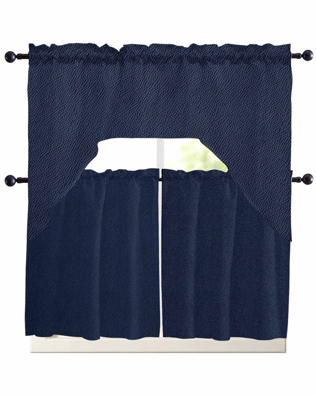 Solid Dark Blue Kitchen Curtains Swag Valance and Tier Curtains Set 36 ...