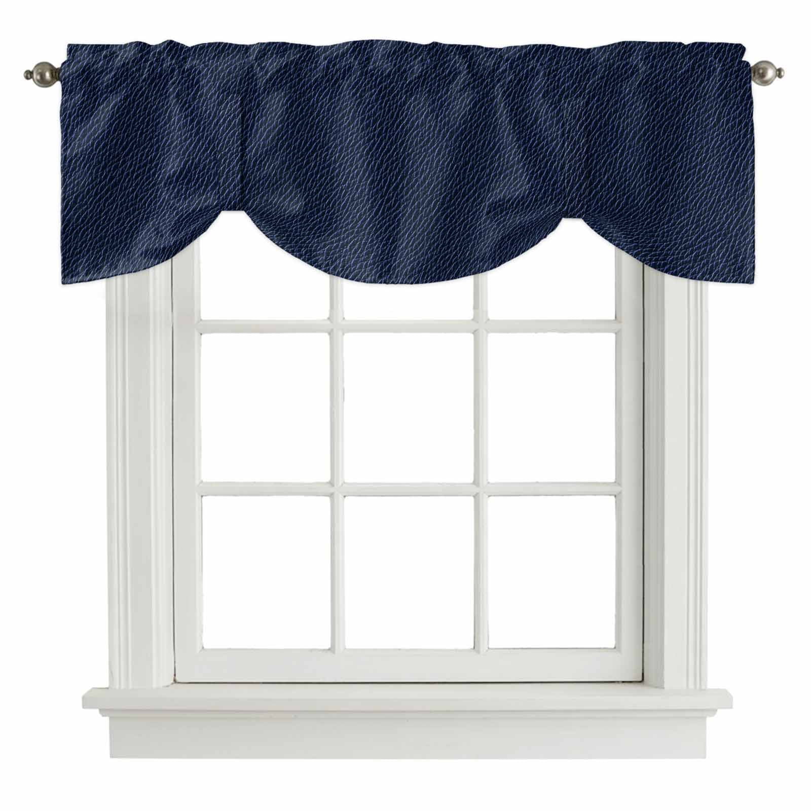 Solid Dark Blue Tie Up Valance Curtains for Windows, Kitchen Curtains ...