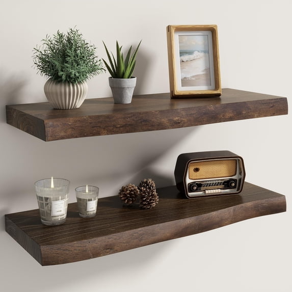 Solid Elm Wood Live Edge Floating Shelves For Wall 24 X 8 Inch Rustic ...