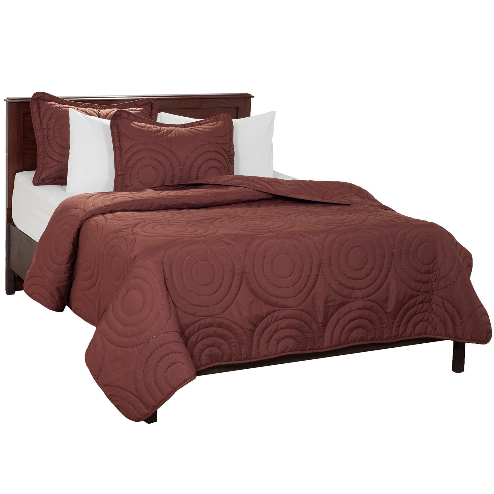 Lavish Home 66-41-T-C Twin Solid Embossed Quilt Set , Chocolate - 2 ...