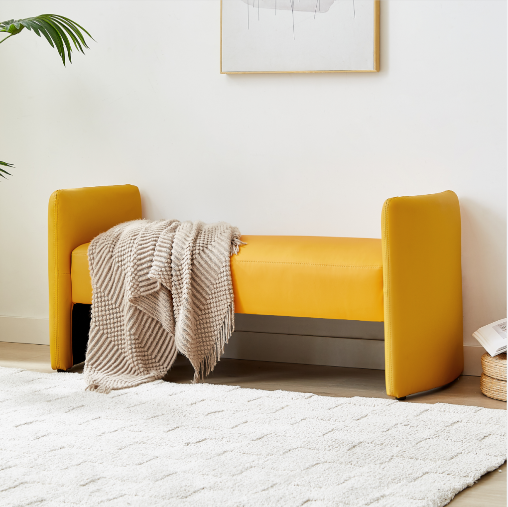 Solid Eucalyptus Wood Frame Ottoman Bench, H-Shape Footrest in Cat Claw ...