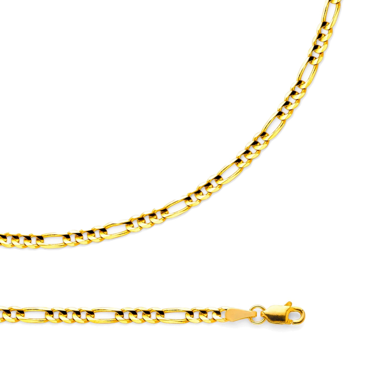 Solid Figaro Chain 14k Yellow Gold Necklace 3 + 1 Link Concave Thin ...
