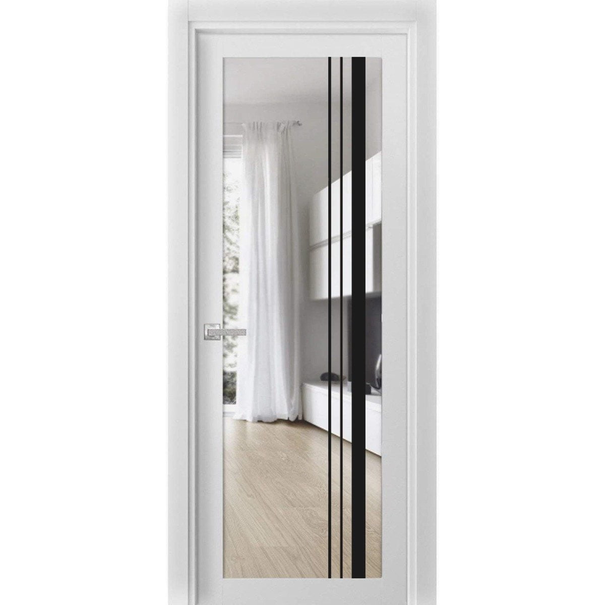 Solid French Door 24 x 80 inches | Lucia 2566 White Silk Clear Glass ...