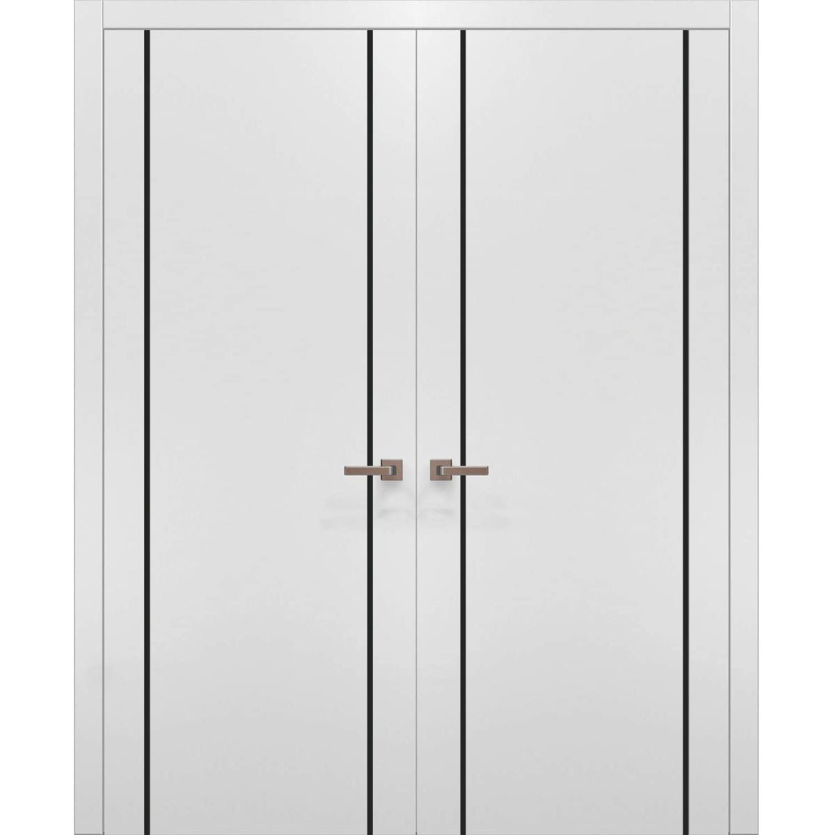 Solid French Double Doors 36 x 84 inches | Planum 0016 White Silk with ...
